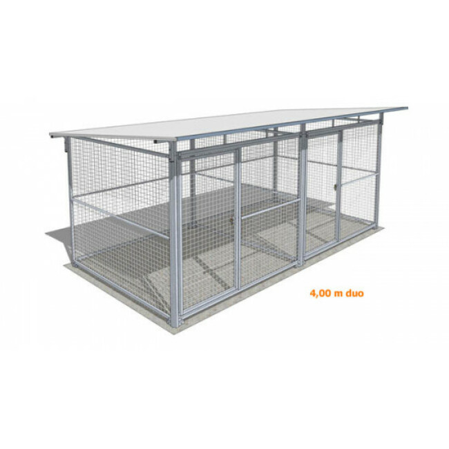 Chenil en métal pour chien entièrement grillagé avec toit
